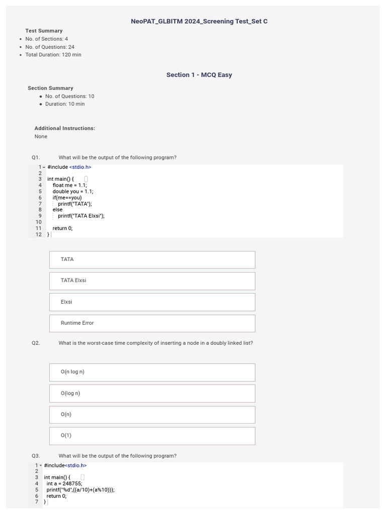 Solution - NEOPAT Cycle1 | PDF | Computers | Technology & Engineering