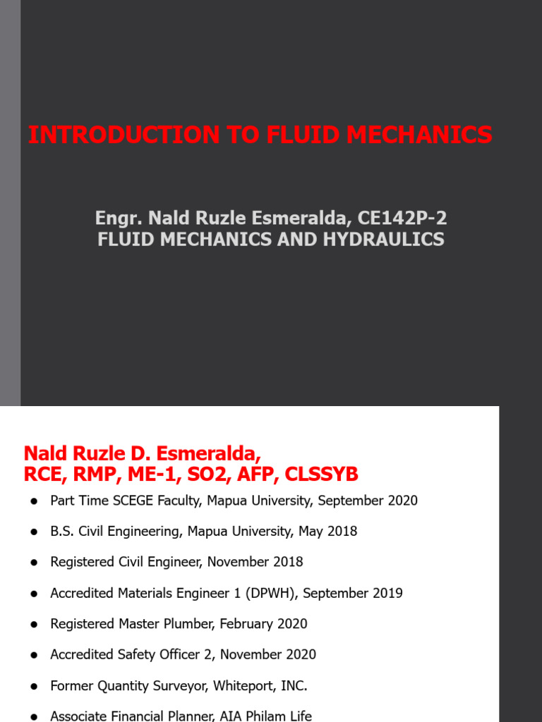 Lecture #1 Introduction To Fluid Mechanics | PDF