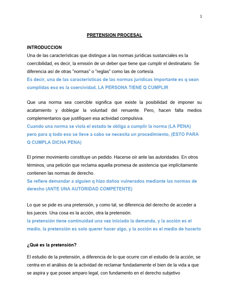 Pretensión Procesal: Conceptos Clave | PDF | Derecho