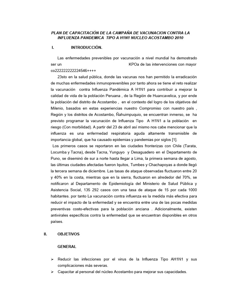 Capacitación Vacunación H1N1 Acostambo 2010 | PDF | Salud y bienestar