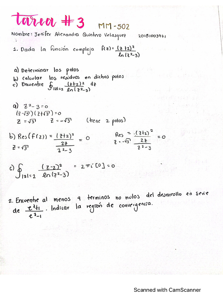 Tarea 3 Variable Compleja Jenifer Quinte | PDF