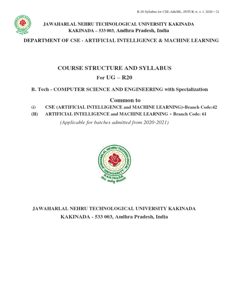 CSE-AI&ML - 2-1 SEM - CS&Syllabus - UG - R20 | PDF | Teaching Methods & Materials