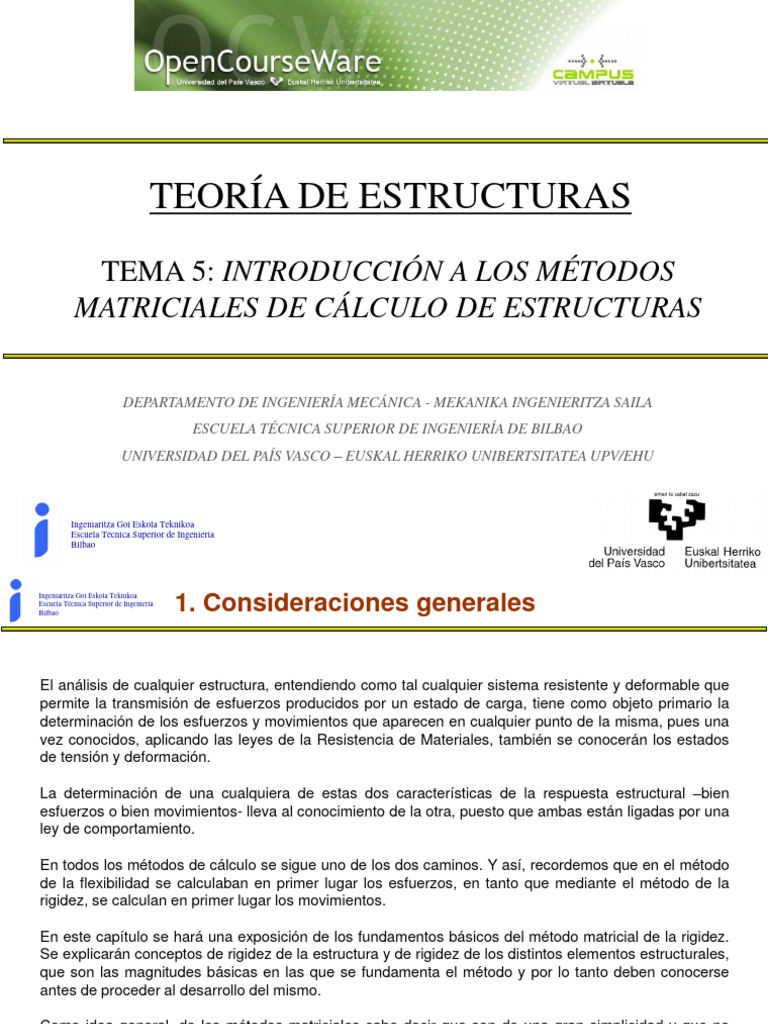 Métodos Matriciales en Estructuras | PDF