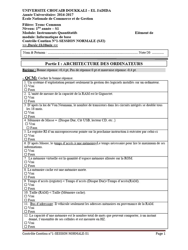 Contrôle Continu Informatique S1 | PDF