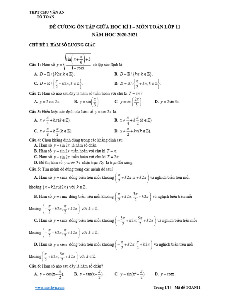 Toán K11 - Đề cương giữa kì I - CVA | PDF