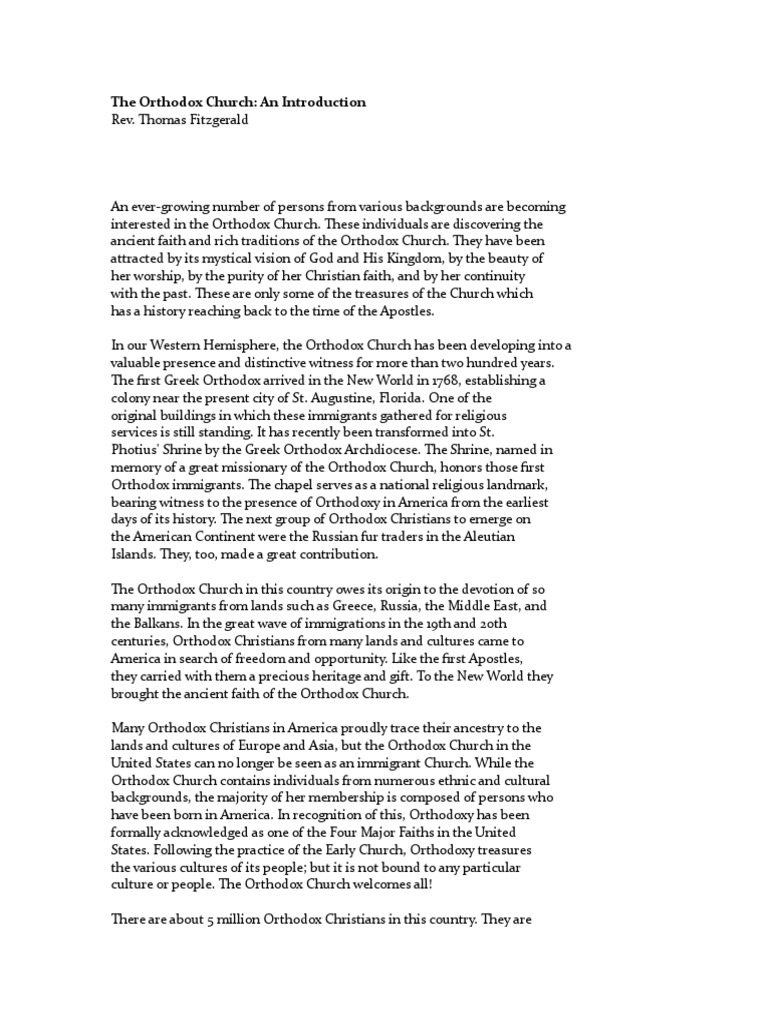 The Orthodox Church An Introduction | PDF