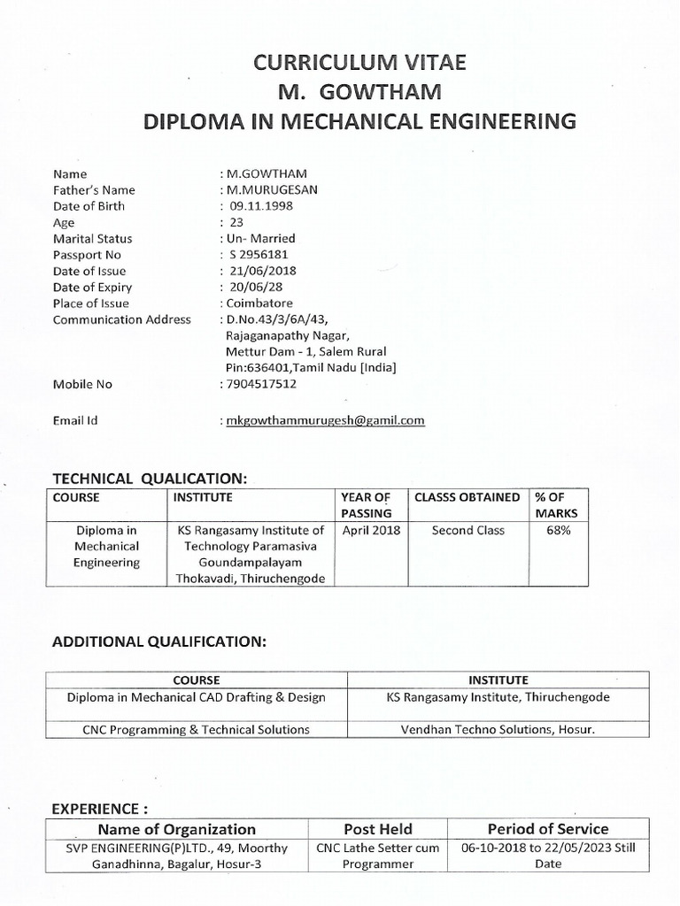 Gowtham M Resume | PDF