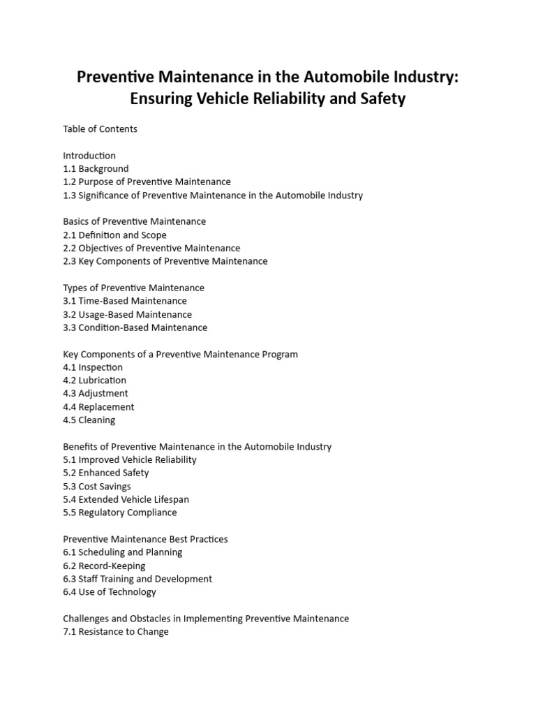 Preventive Maintenance in The Automobile Industry | PDF