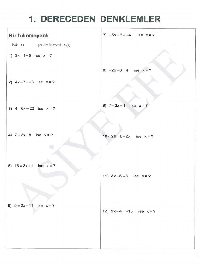 7) Denklemler | PDF