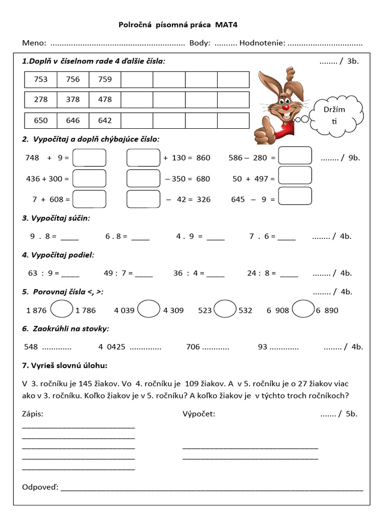 Polročná previerka z MAT4 | PDF