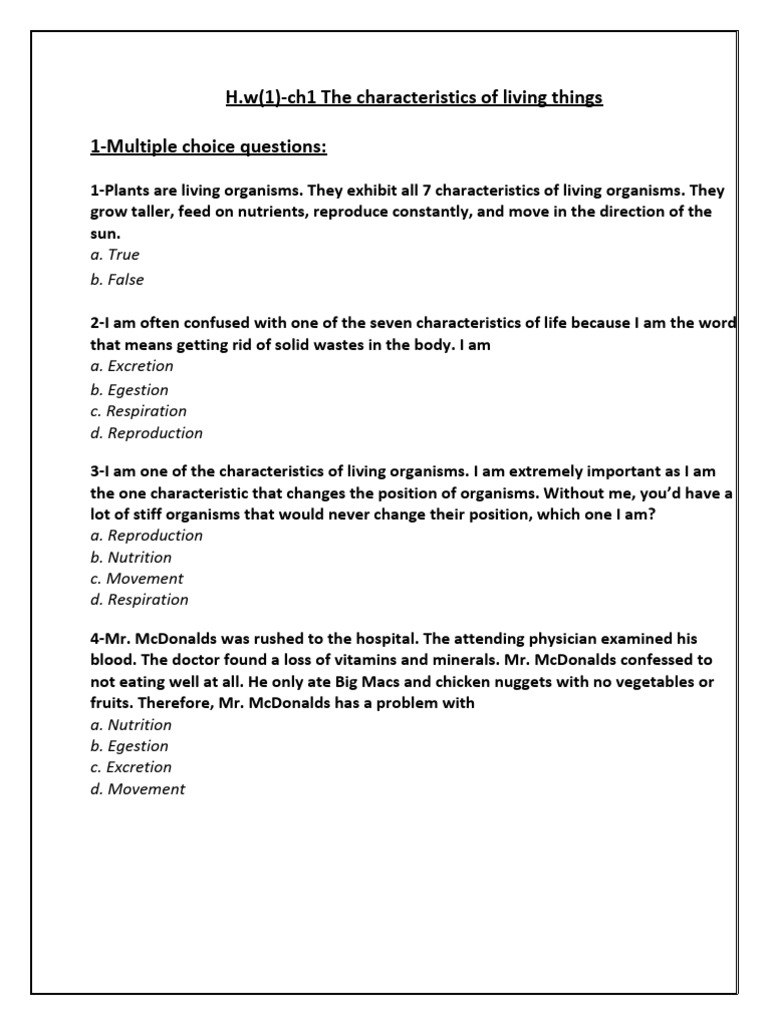 H.W 1-Characteristics of Living-Y7 - 4 | PDF