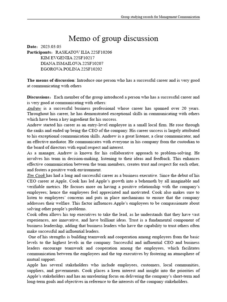 Management Communication Memo Template | PDF | Communication | Cognition