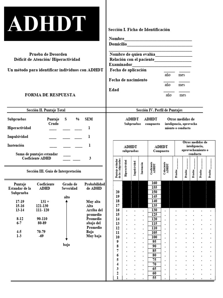 ADHDT PRUEBA PARA DETECTAR Tda | PDF | Desorden hiperactivo y deficit ...