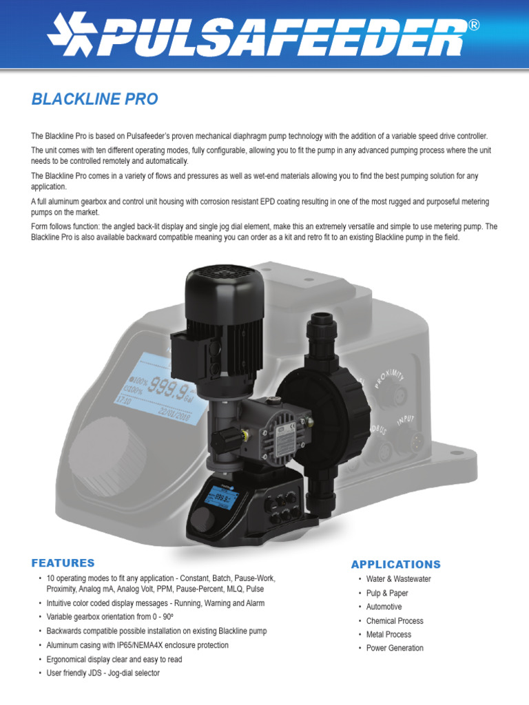 Pulsafeeder Blackline Pro Metering Pump Datasheet | PDF