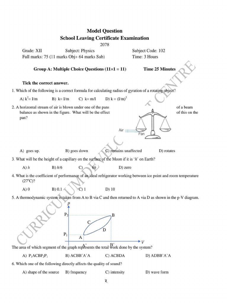 Class 12 Physics Model Question NEB Board Nepal | PDF