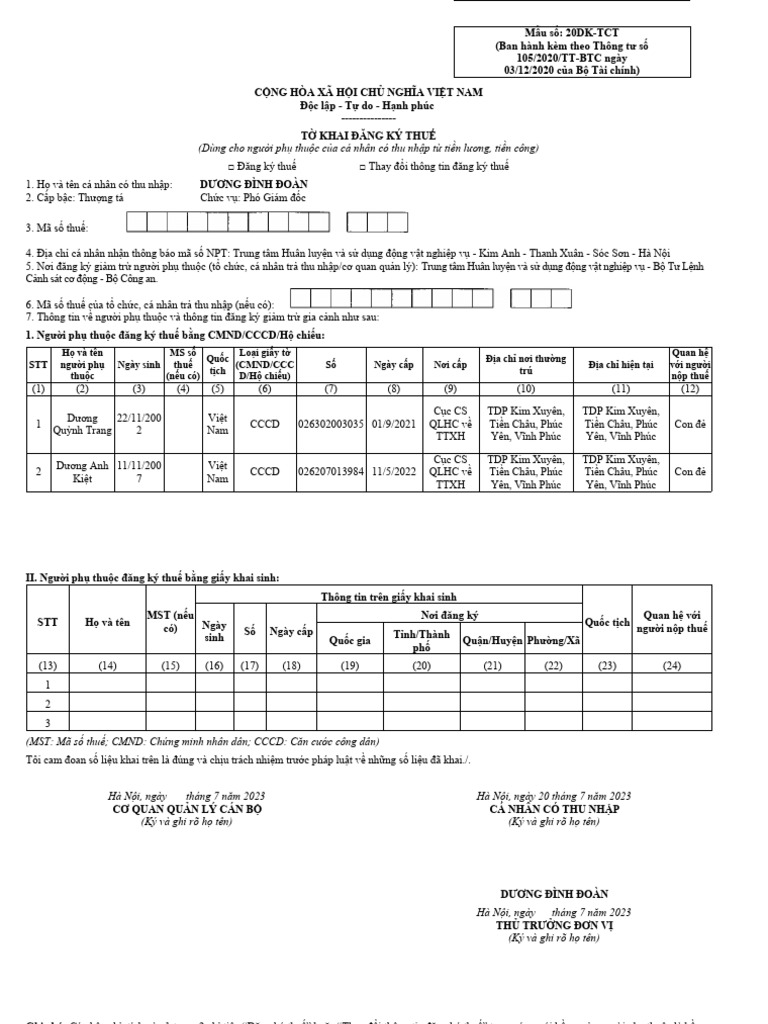 Mau 20-DK-TCT Theo Thong Tu 105 | PDF