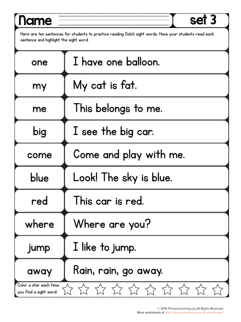 Sight Words Reading Practice 3 | PDF
