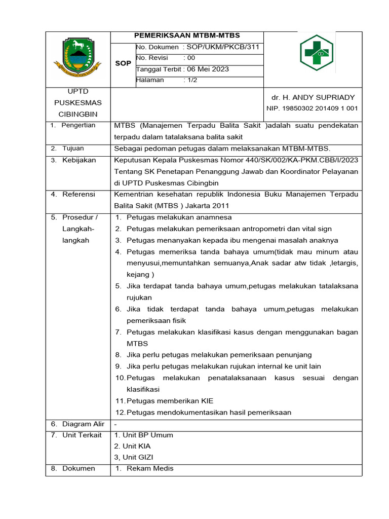 Sop Pemeriksaan MTBM-MTBS 2023 | PDF