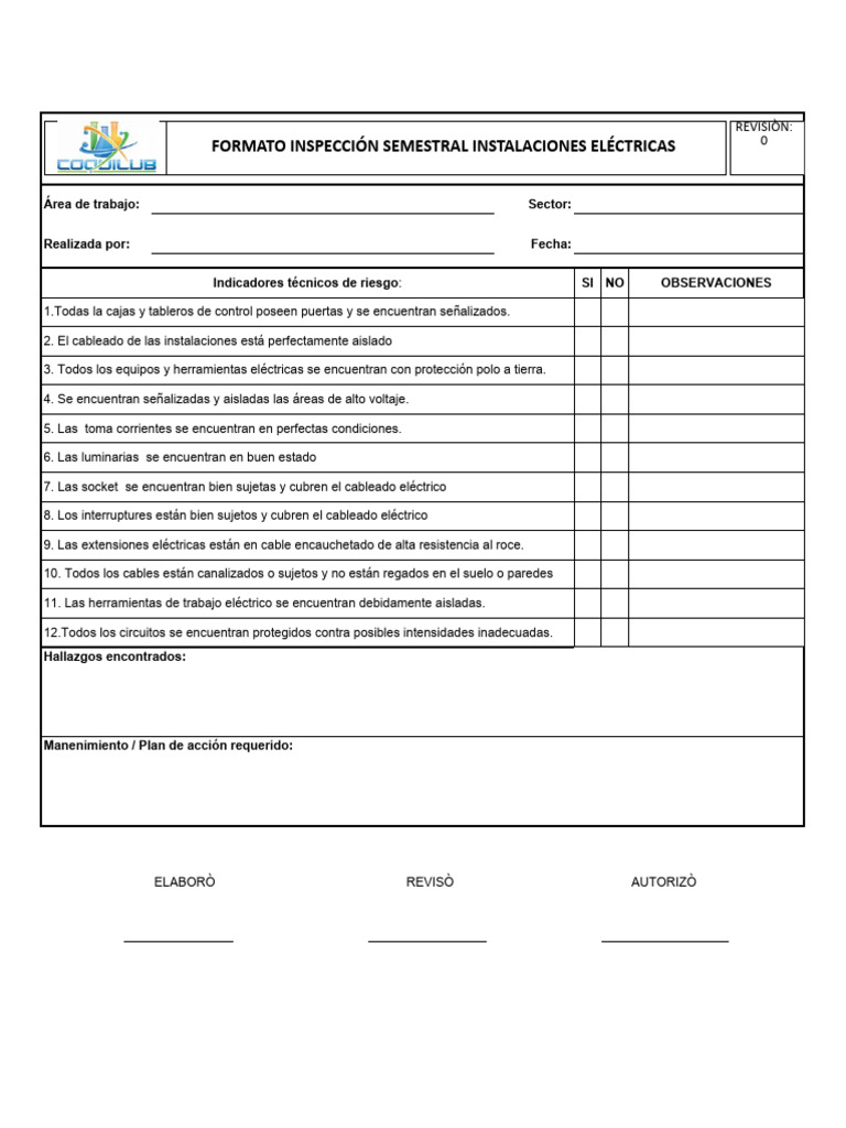 Formato Inspección Instalaciones Eléctricas | PDF