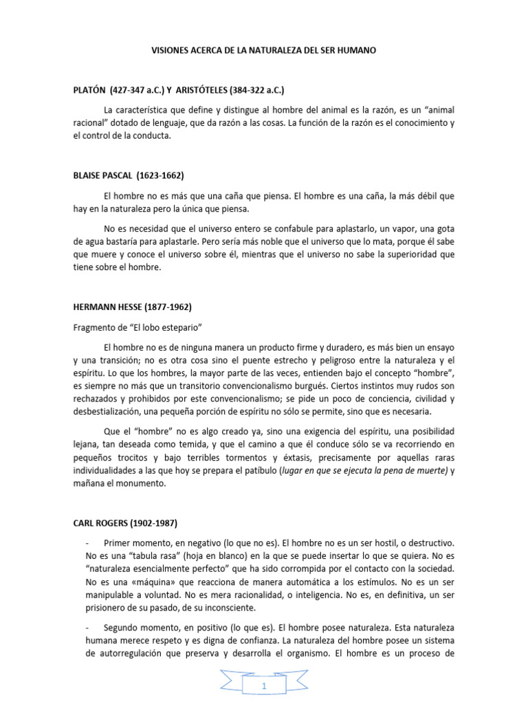 Visiones Acerca de La Naturaleza Del Ser Humano | PDF