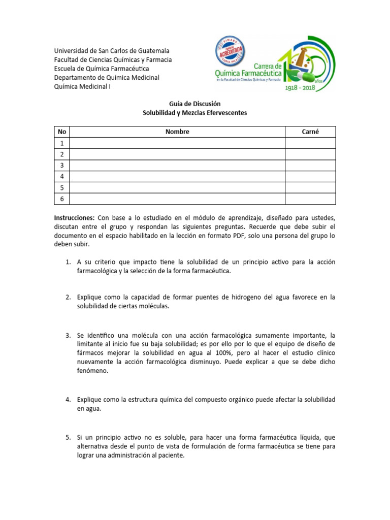 Guia de Discusion Solubilidad y Mezclas Efervescentes | PDF