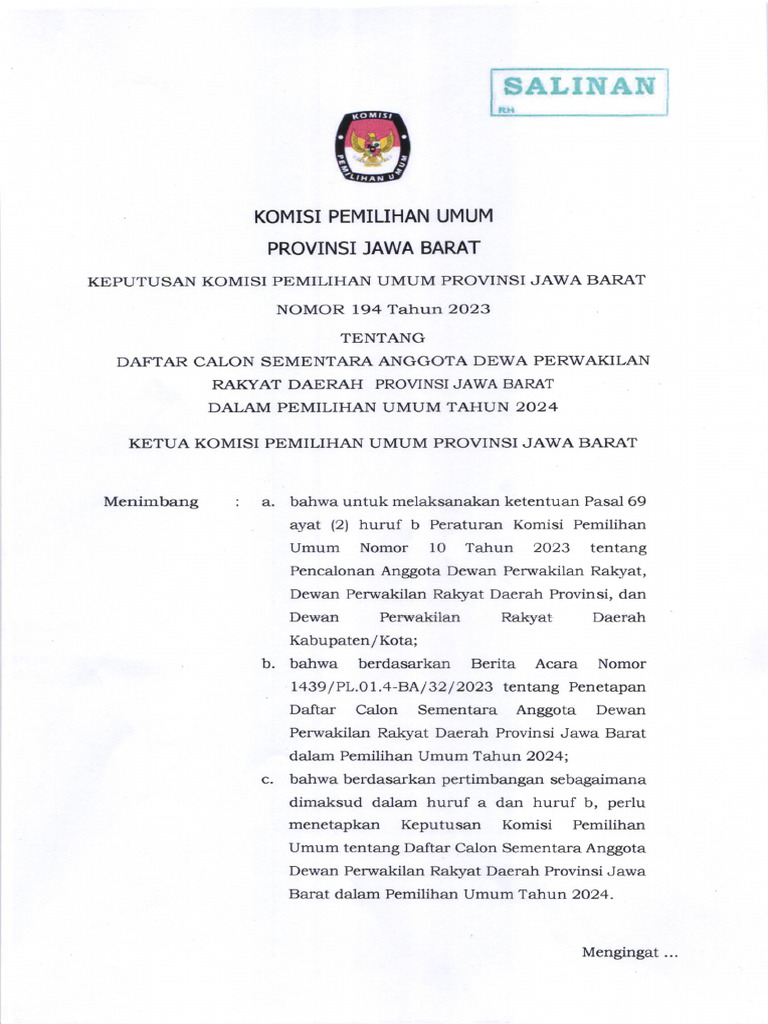 Salinanan SK Nomor 194 Tahun 2023 | PDF