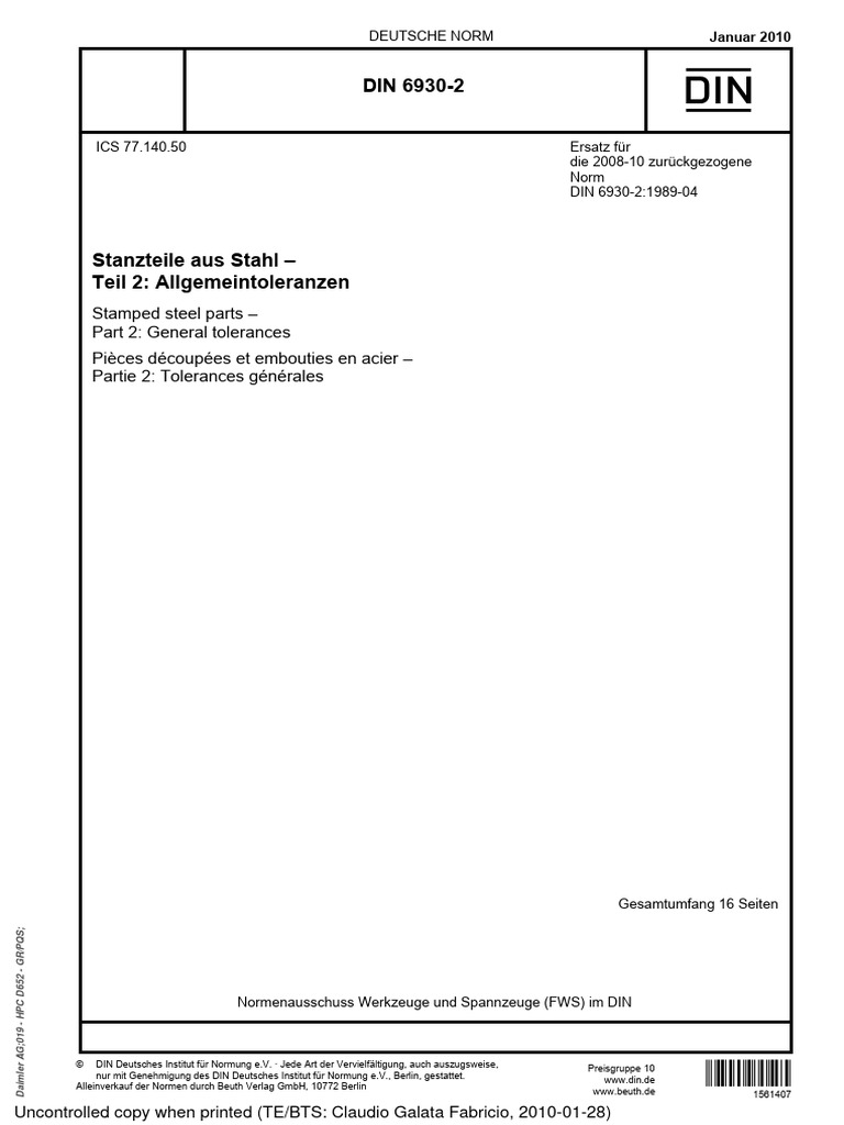 Din 6930-2 2010-01 | PDF