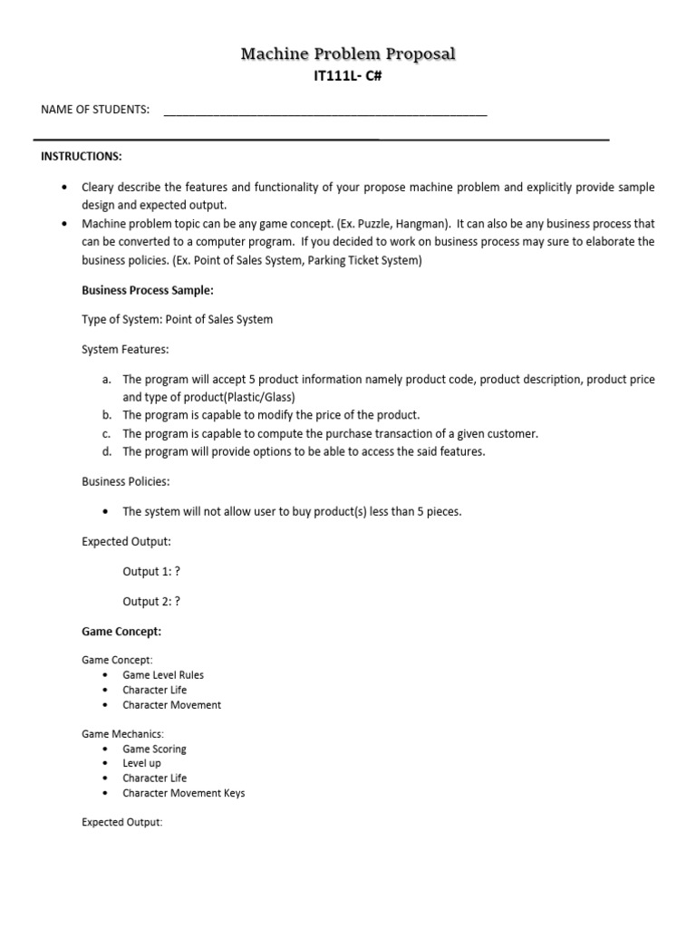 It111l Machine Problem Proposal Format | PDF