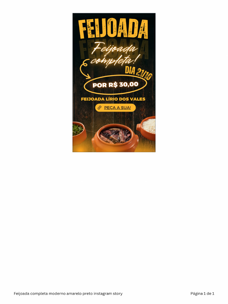 Feijoada Completa Moderno Amarelo Preto Instagram Story | PDF
