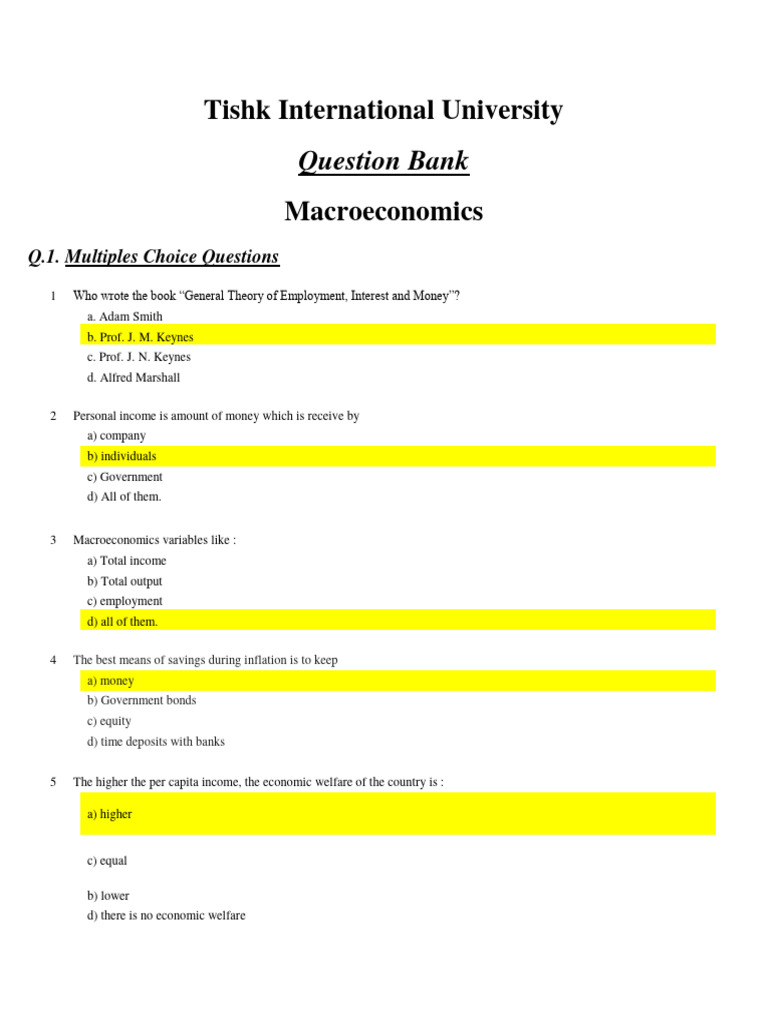 Macroeconomics Question Bank and Answers | PDF | Finance & Money ...