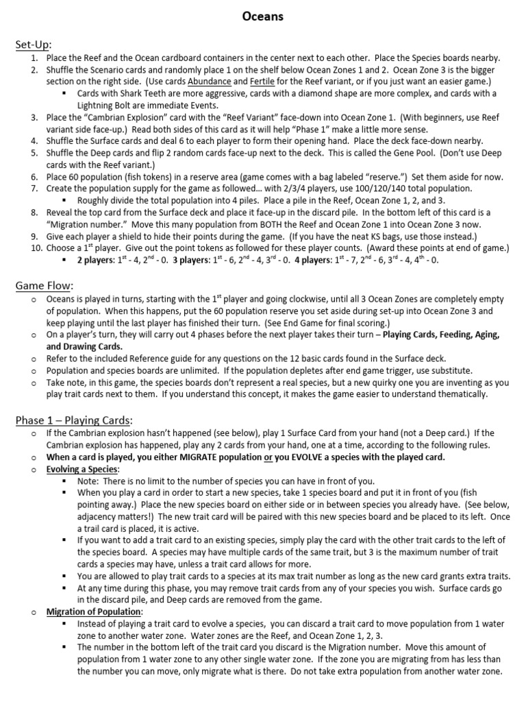 Oceans Quick Rules Guide-2 | PDF | Home & Garden | Young Adult