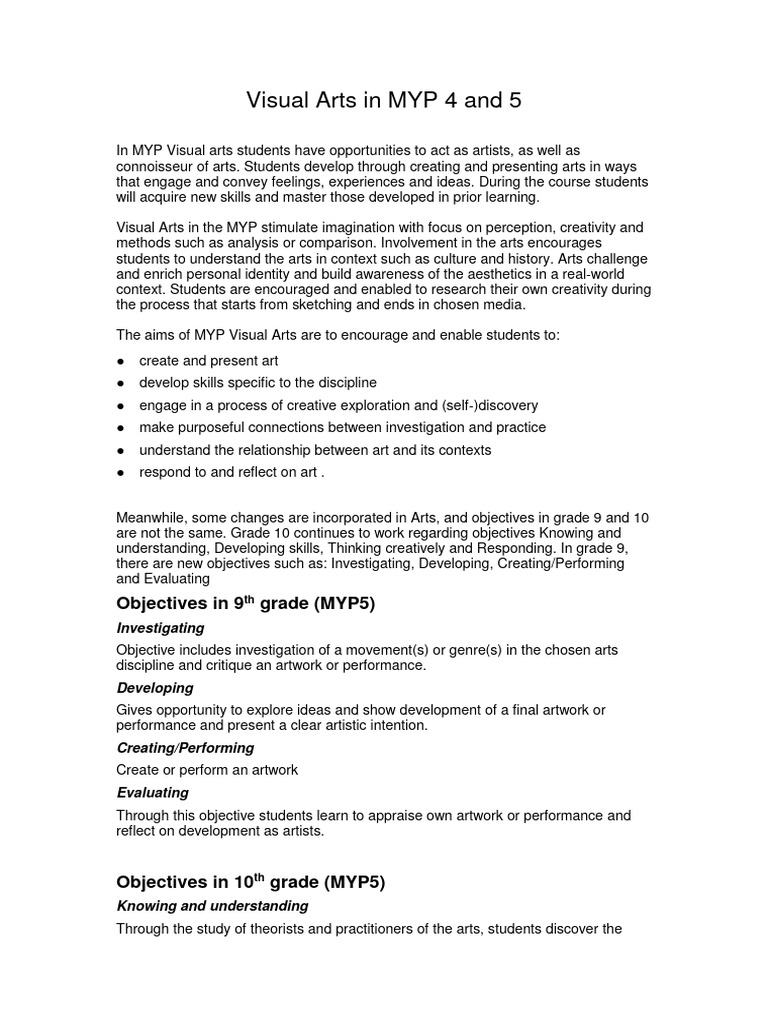 MYP Visual Arts Curriculum Overview | PDF | Social Science