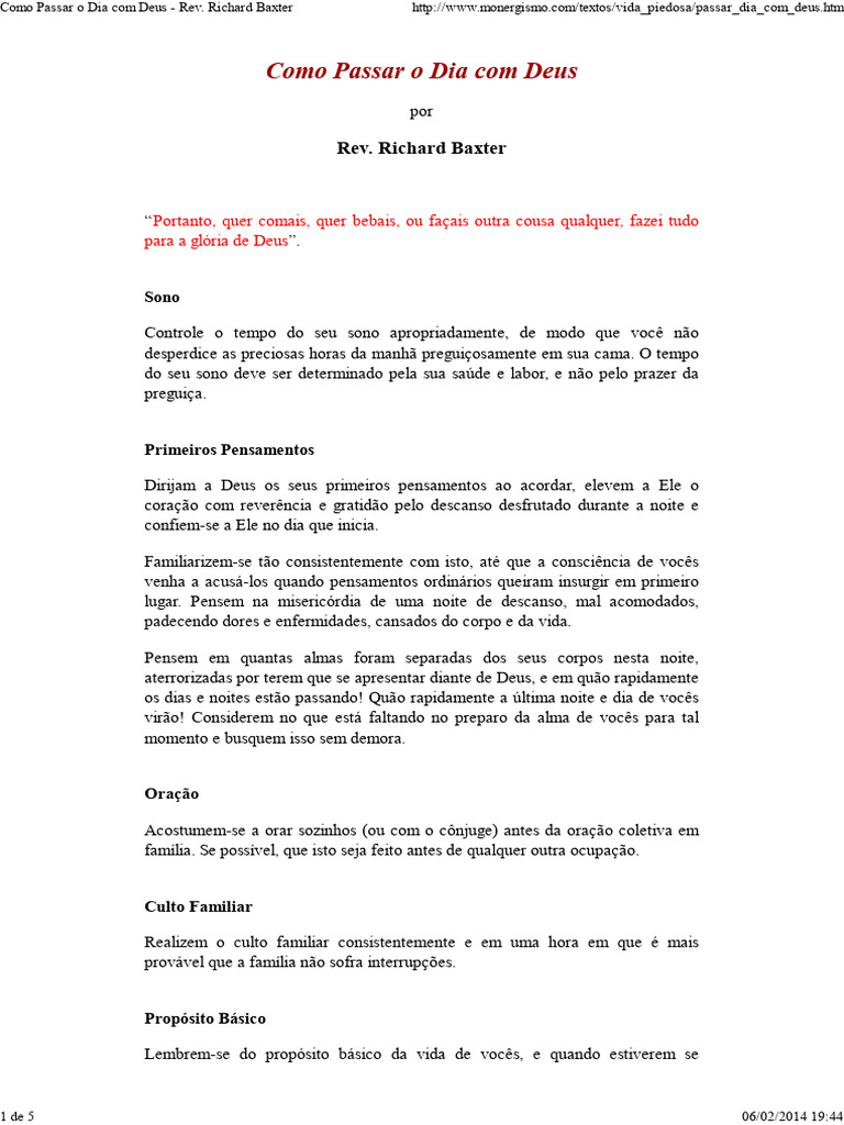 Richard Baxter Como Passar o Dia Com Deus | PDF