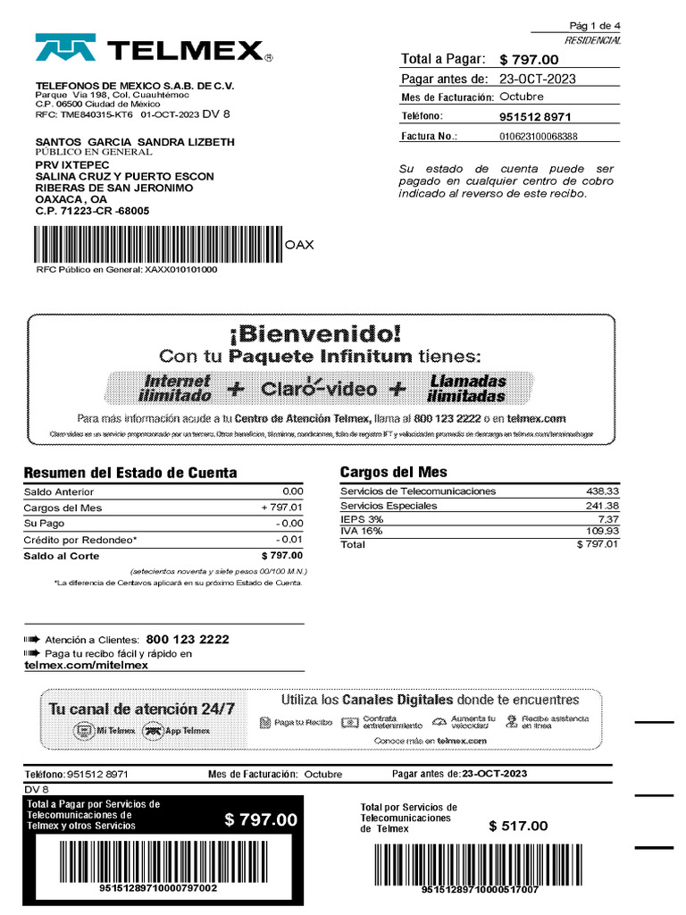 Recibo Telmex | PDF