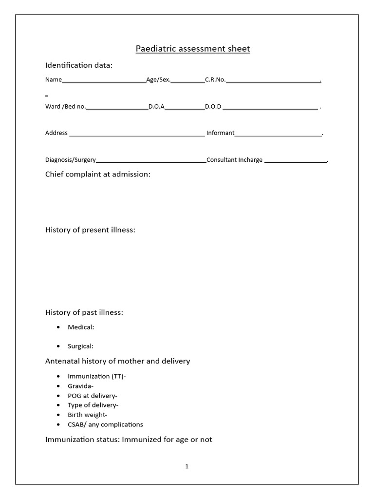Paediatric Assessment Performa | PDF
