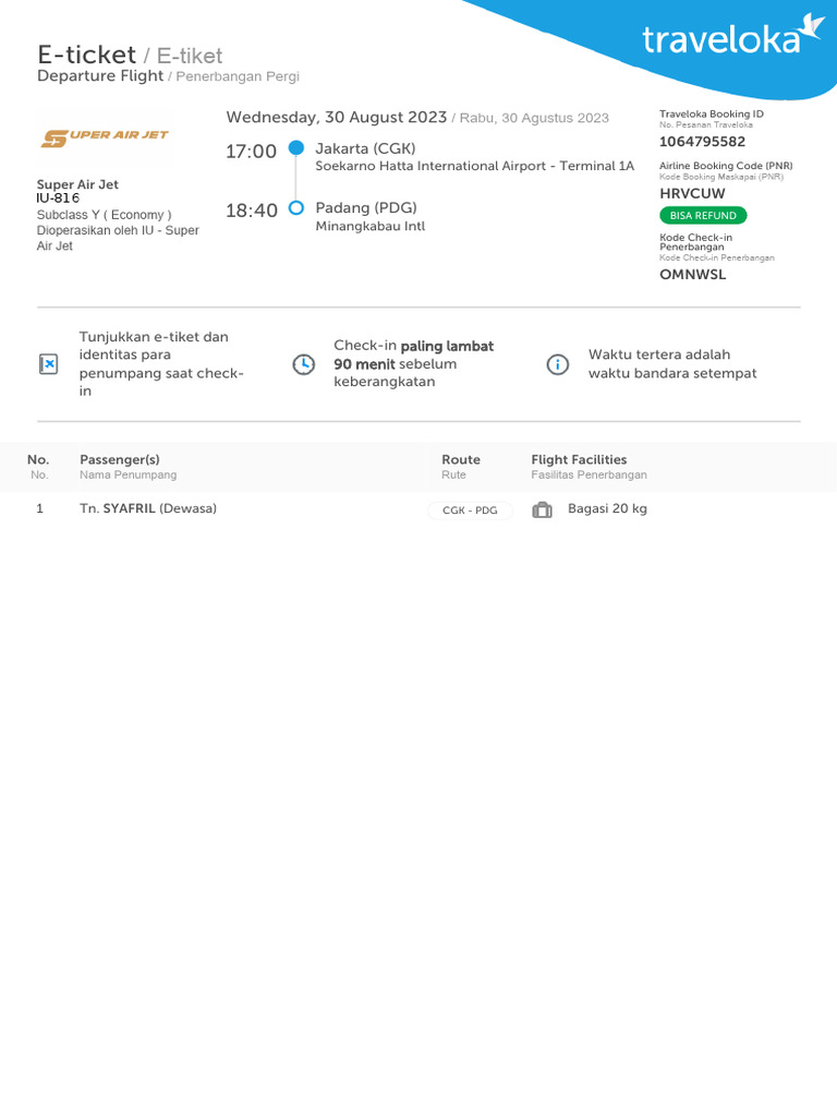 Syafril CGK Omnwsl PDG Flight - Originating | PDF