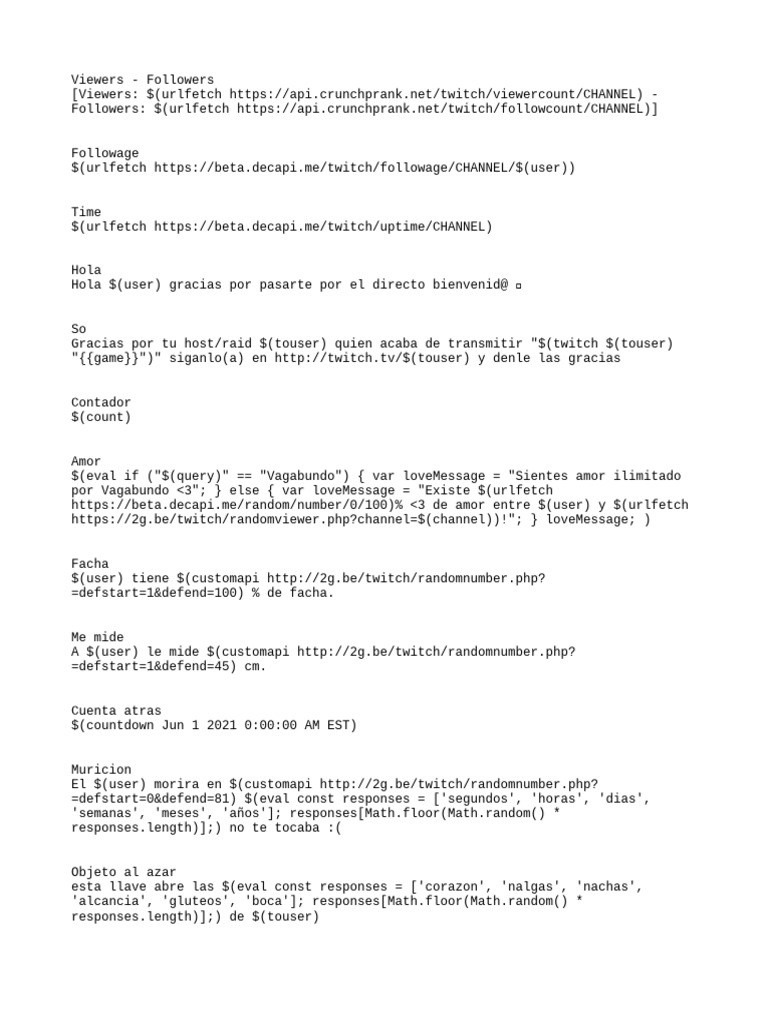 Comandos Nightbot | PDF