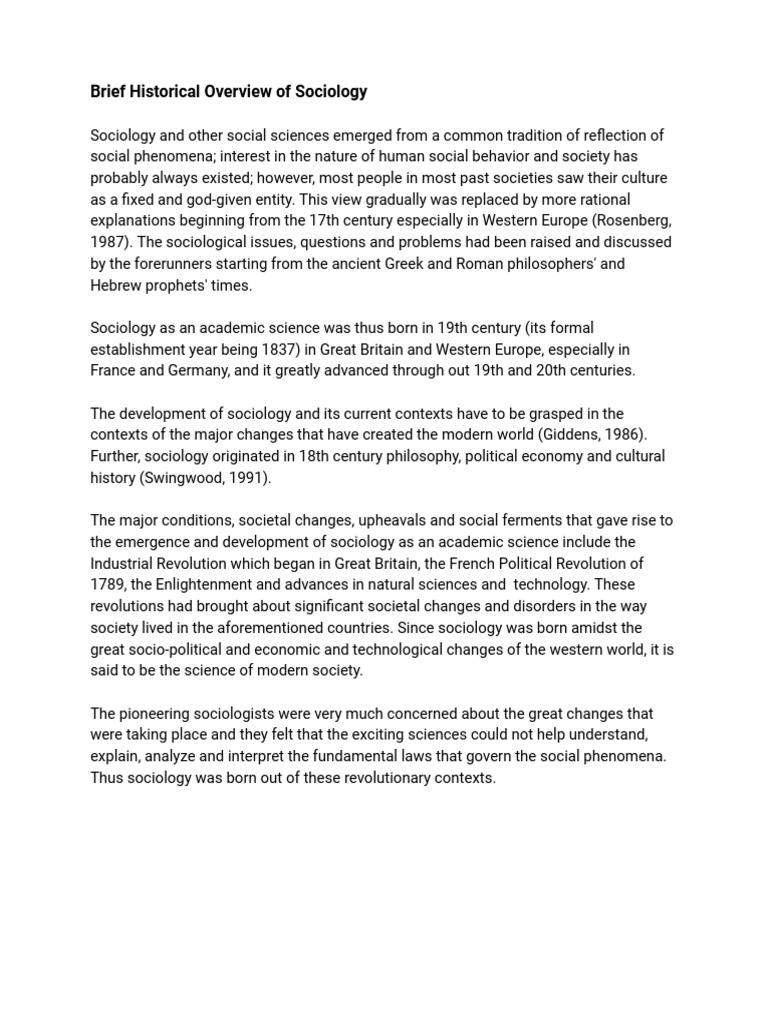 Brief Historical Overview of Sociology | PDF