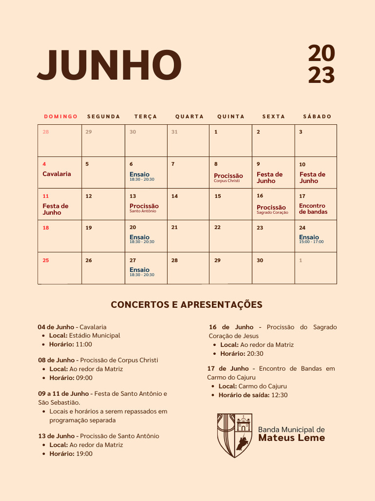 Calendário - Junho 2023 | PDF