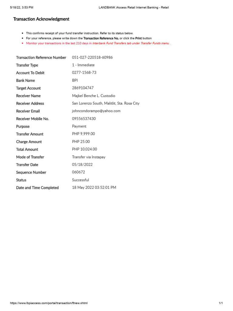 LBP Tranfer For QuickPro Payment | PDF