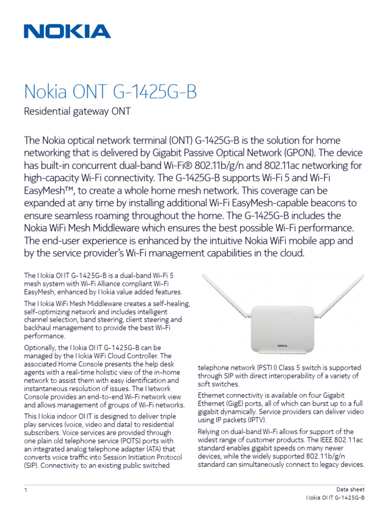 Nokia ONT G-1425G-B Datasheet | PDF