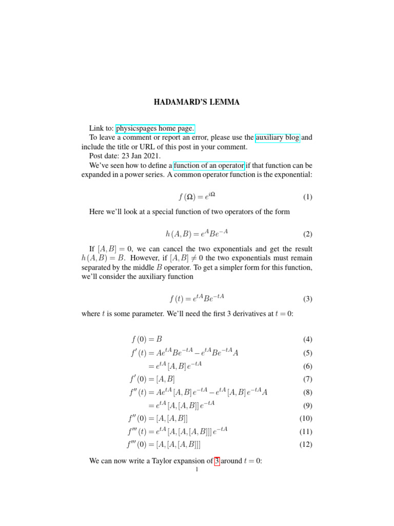 Hadamard's Lemma | PDF