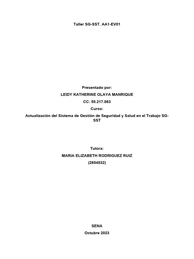 Taller SG Sst. Aa1 Ev01 | PDF | Derecho laboral | Bienestar