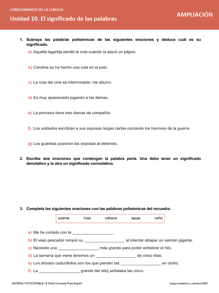 2º ESO. Léxico. El Significado de Las Palabras. Oxford. 7 Páginas. Con ...