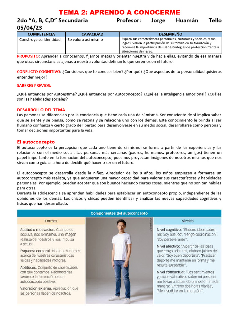 TEMA 2 DPCC 2do SECUNDARIA Aprendo A Conocerme | PDF