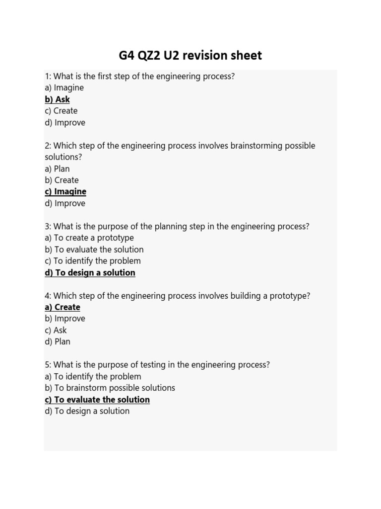 G4 QZ2 U2 Revision Sheet | PDF
