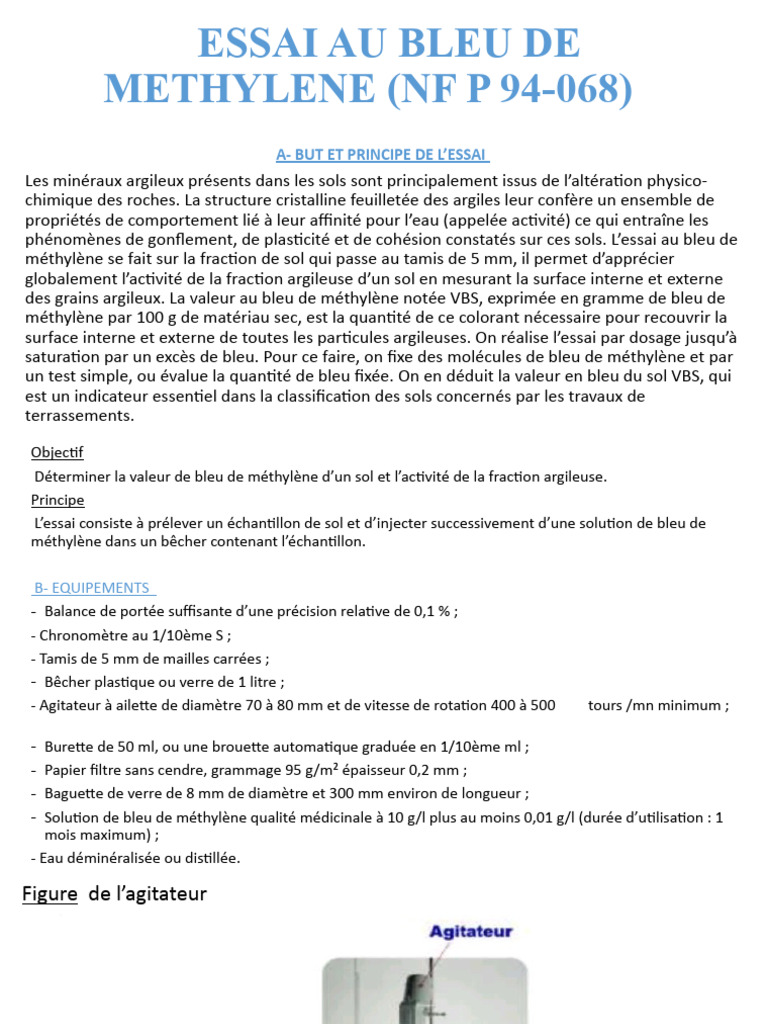 Essai au Bleu de Méthylène pour Sols | PDF