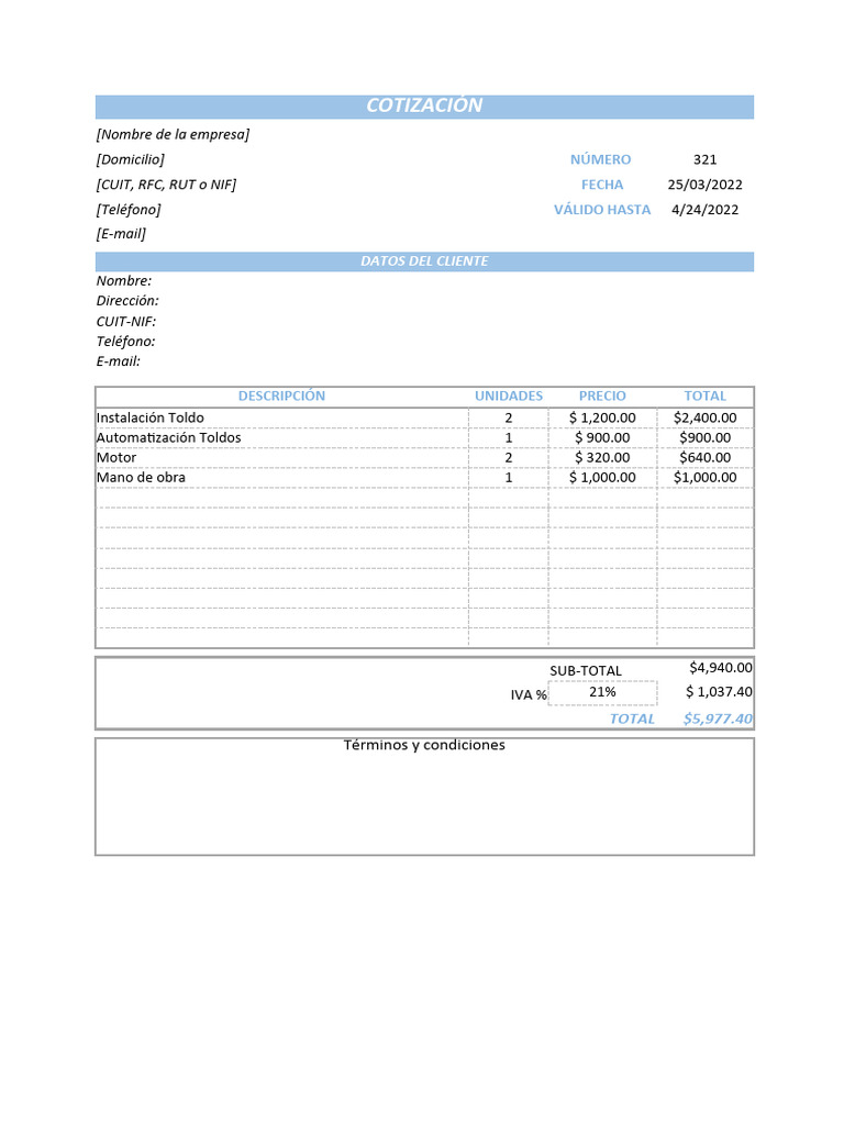Formato de Cotizacion en Excel | PDF