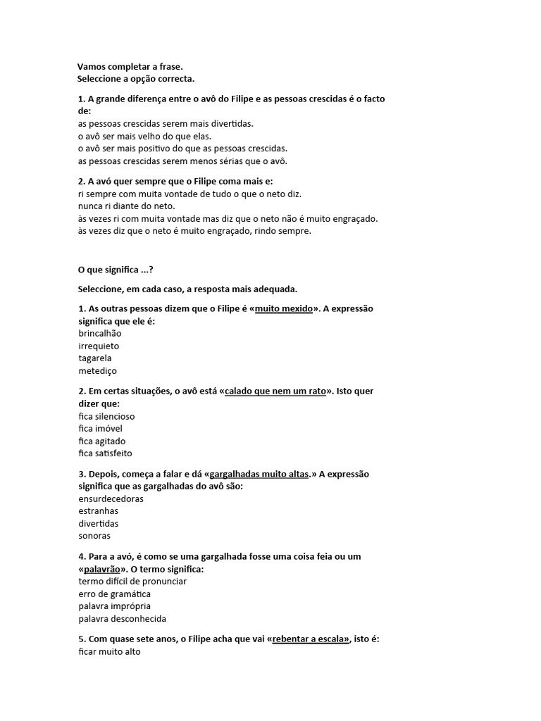 Vamos Completar A Frase | PDF