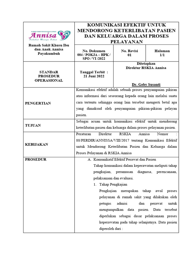 005 - Spo HPK - Komunikasi Efektif Untuk Mendorong Keterlibatan Pasien Dan Keluarga Dalam Proses ...